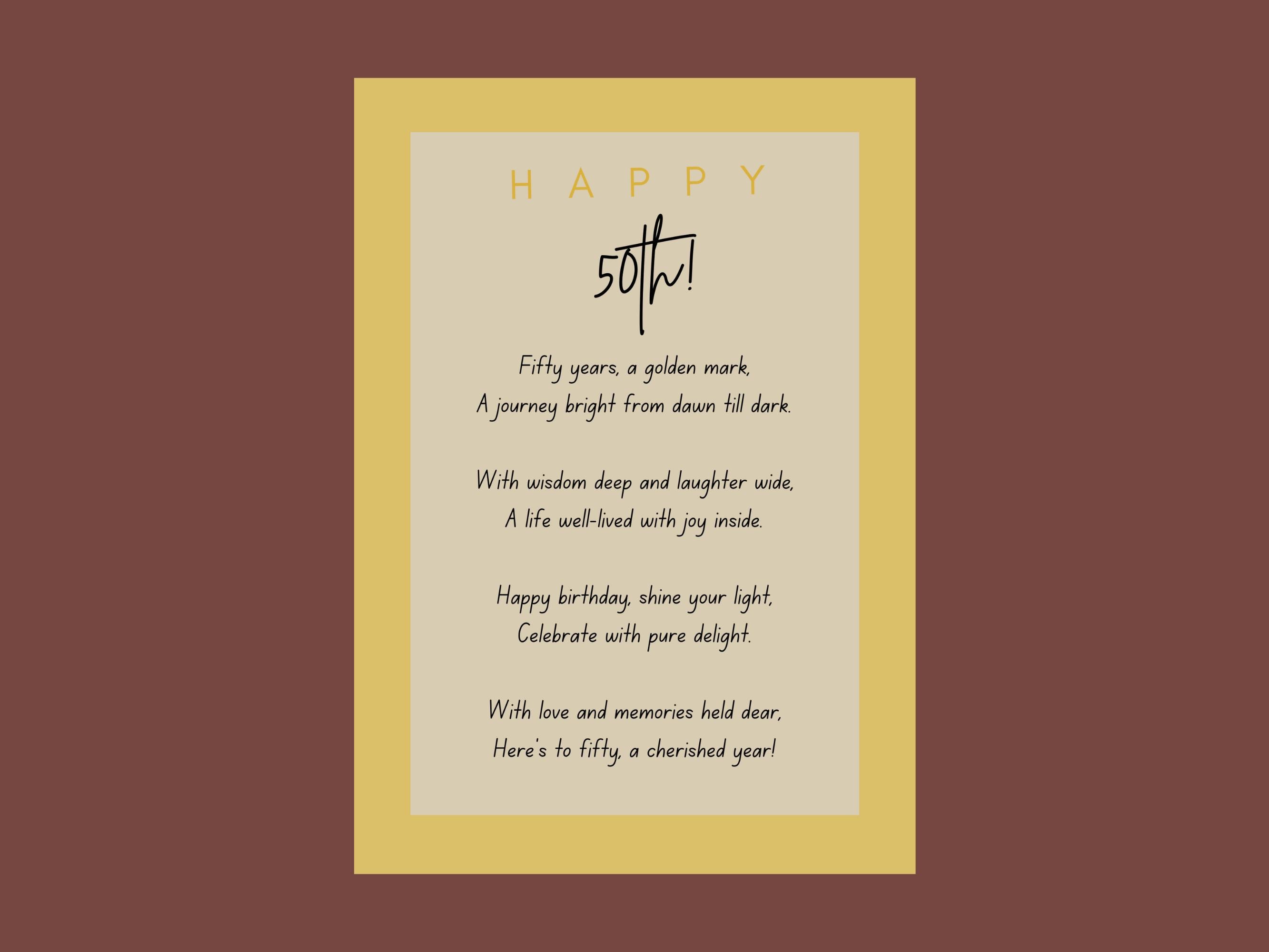 50th Birthday Poem Print Birthday Poems for Her Birthday Poems for Him Printable Poem for Birthday Keepsake Unique Gift Etsy UK