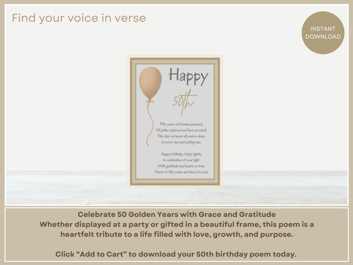 50th Birthday Poem Print: Elegant Milestone Gift (digital Download) - Etsy
