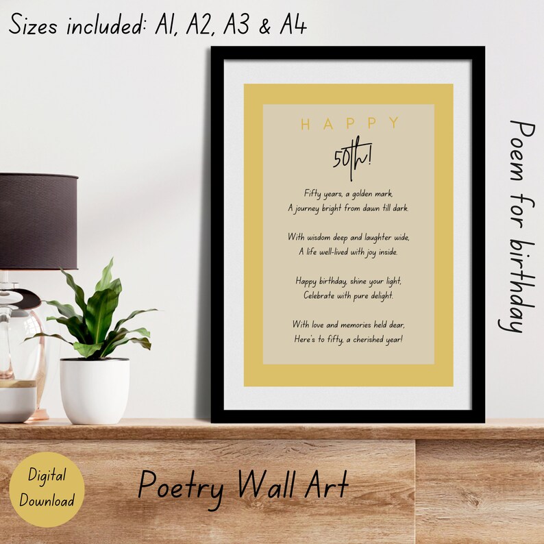 50th Birthday Poem Print Birthday Wishes for Her Birthday Poem for Him ...