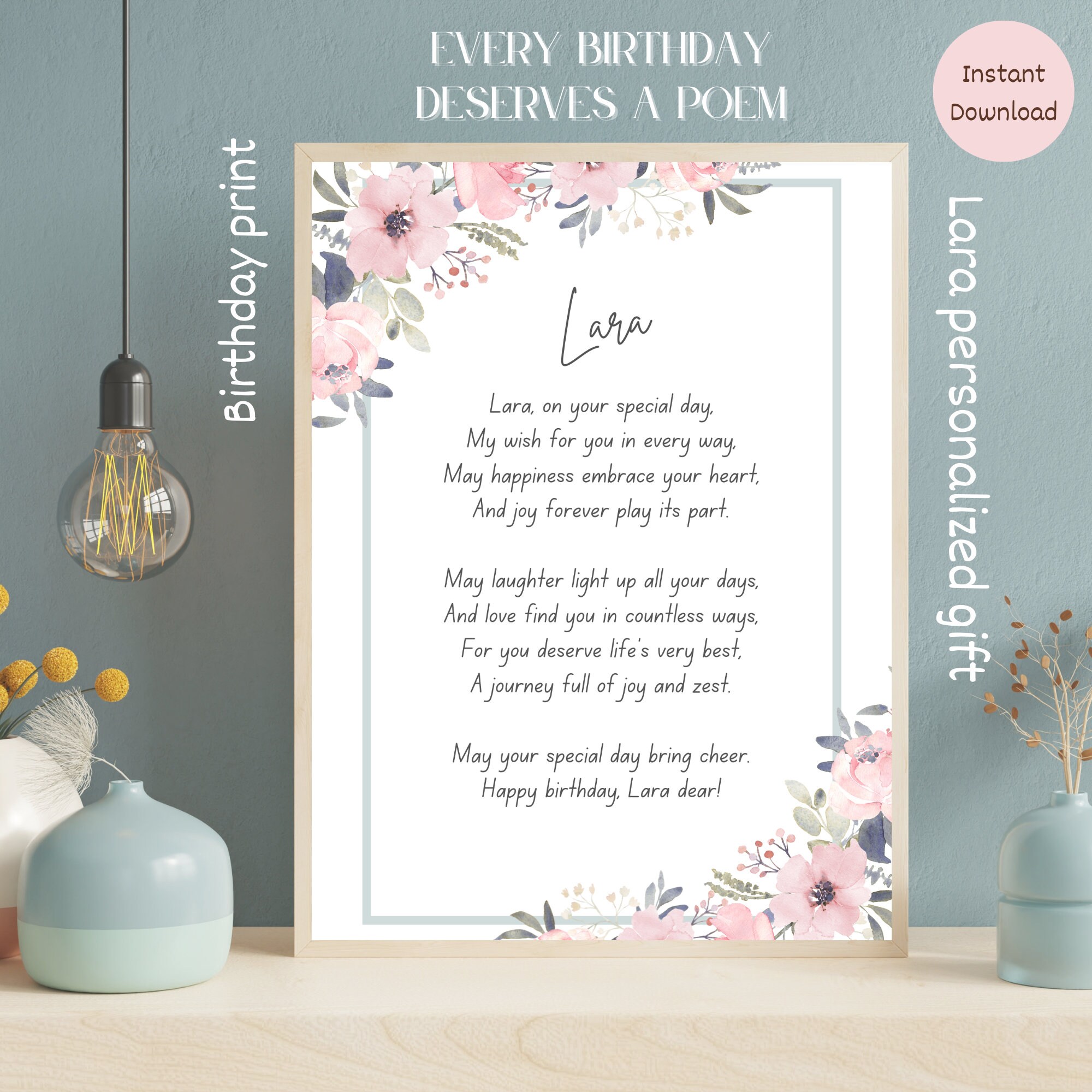 Lara Personalized Birthday Poem Print Birthday Poems Birthday Wishes ...