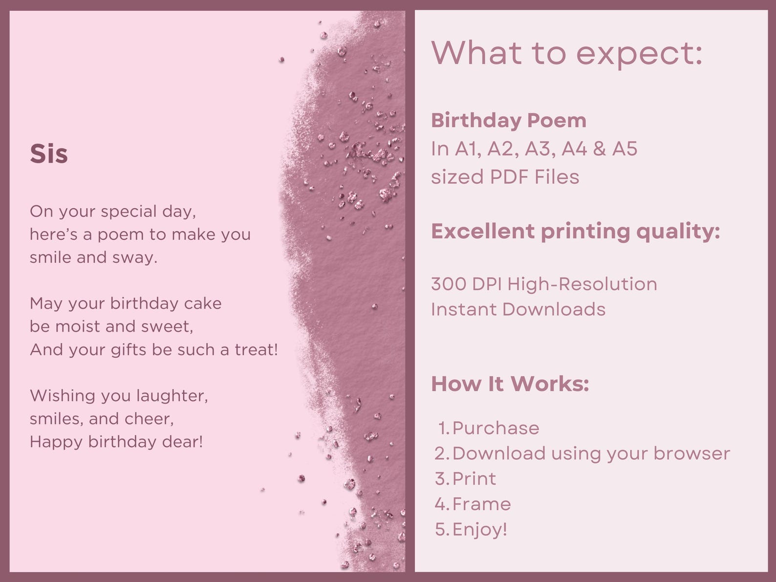 Birthday Poem for Sis Printable Gift for Sister Instant Download - Etsy