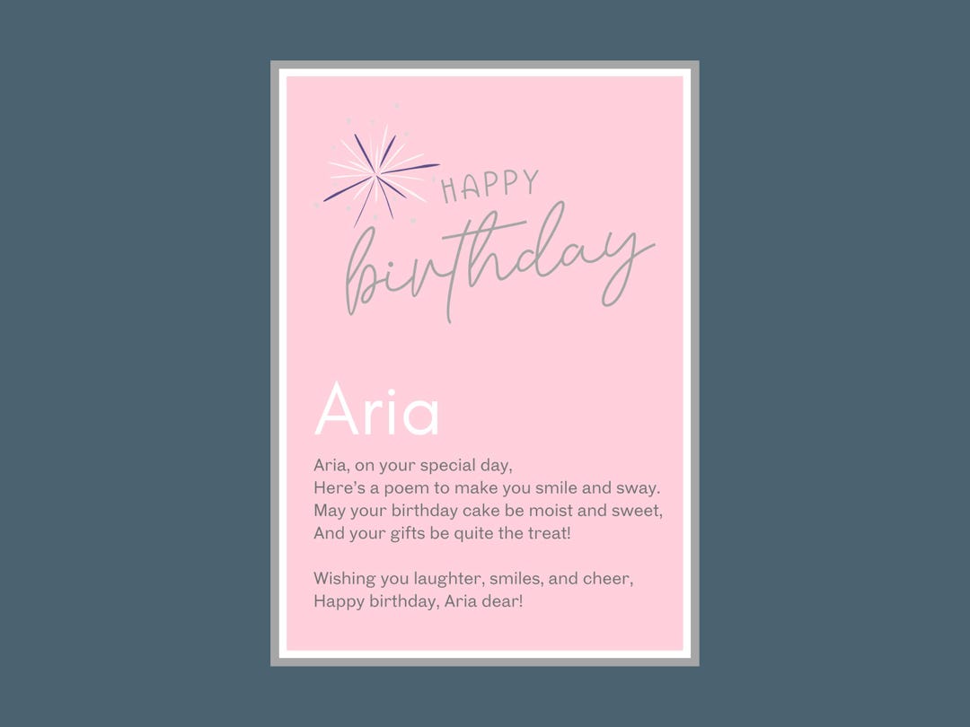 Aria Personalized Birthday Poem Print Happy Birthday Poems Birthday ...