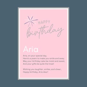 Aria Personalized Birthday Poem Print Happy Birthday Poems Birthday ...
