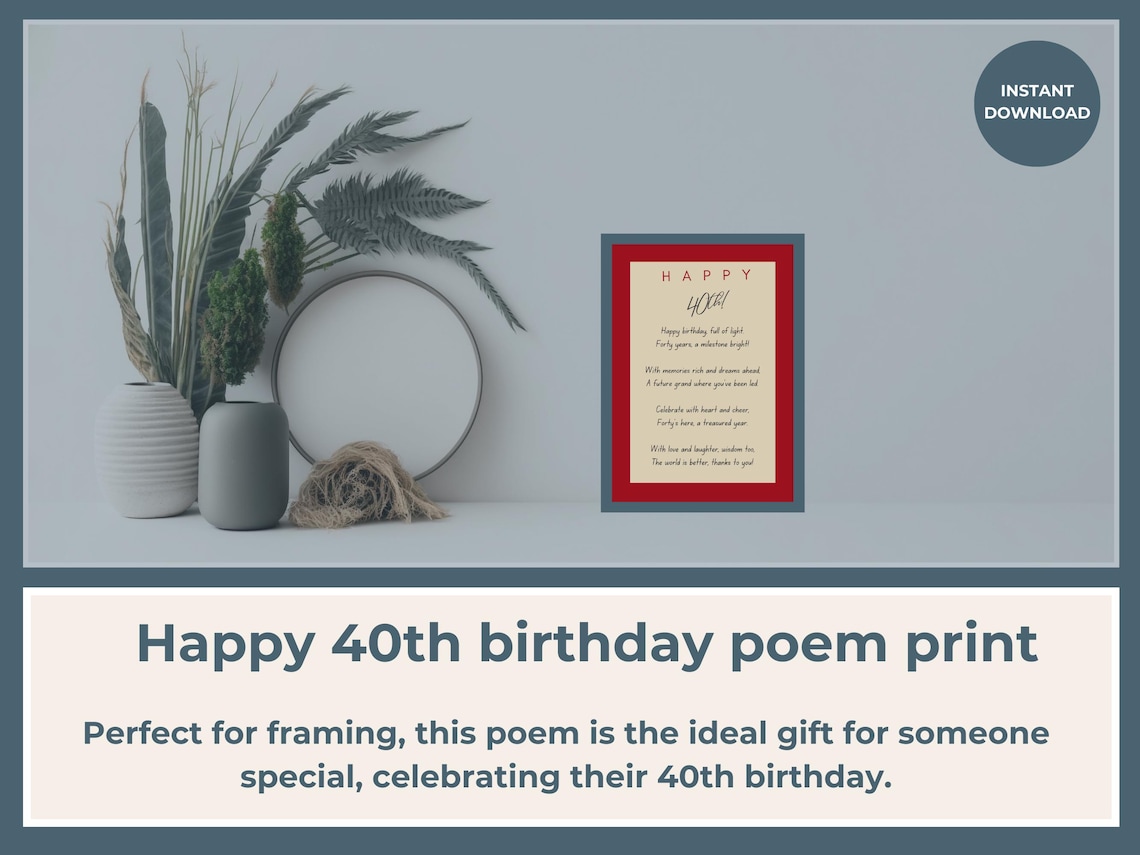 40th Birthday Poem Print Happy Birthday Wishes Printable Poem for Her ...