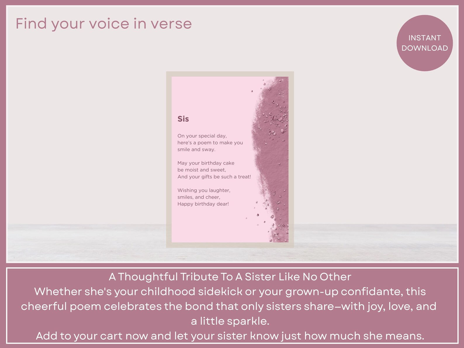 Birthday Poem for Sis Printable Gift for Sister Instant Download - Etsy