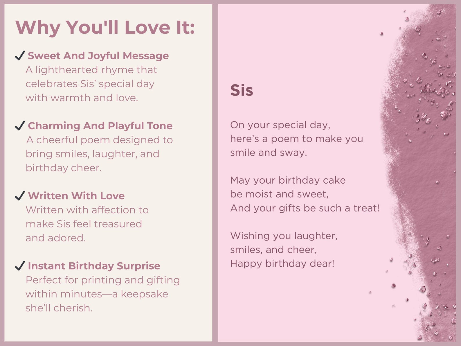 Birthday Poem for Sis Printable Gift for Sister Instant Download - Etsy