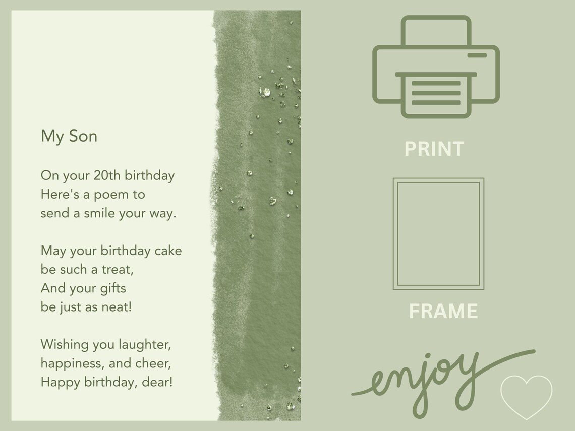 20th Birthday Poem for Son Printable Gift Instant Download - Etsy