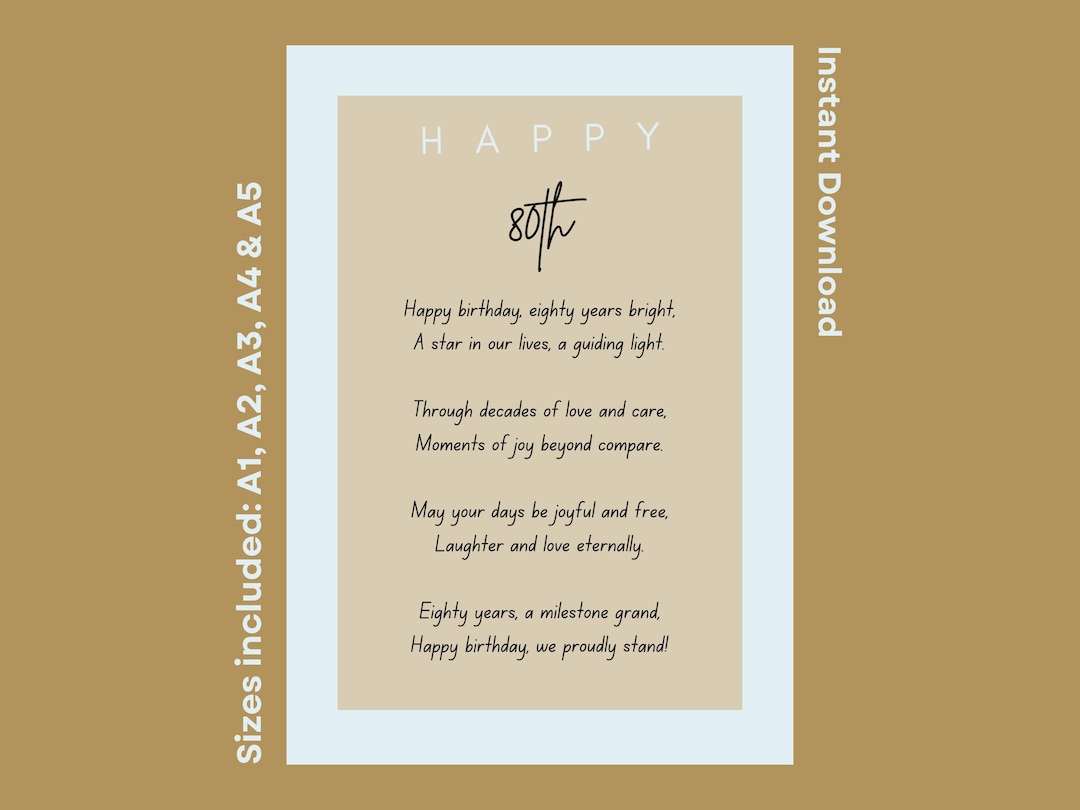 80th Birthday Poem Print: Elegant Milestone Gift (digital Download) - Etsy