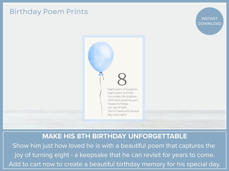 8th Birthday Poem Printable Heartfelt Gift Instant Download - Etsy