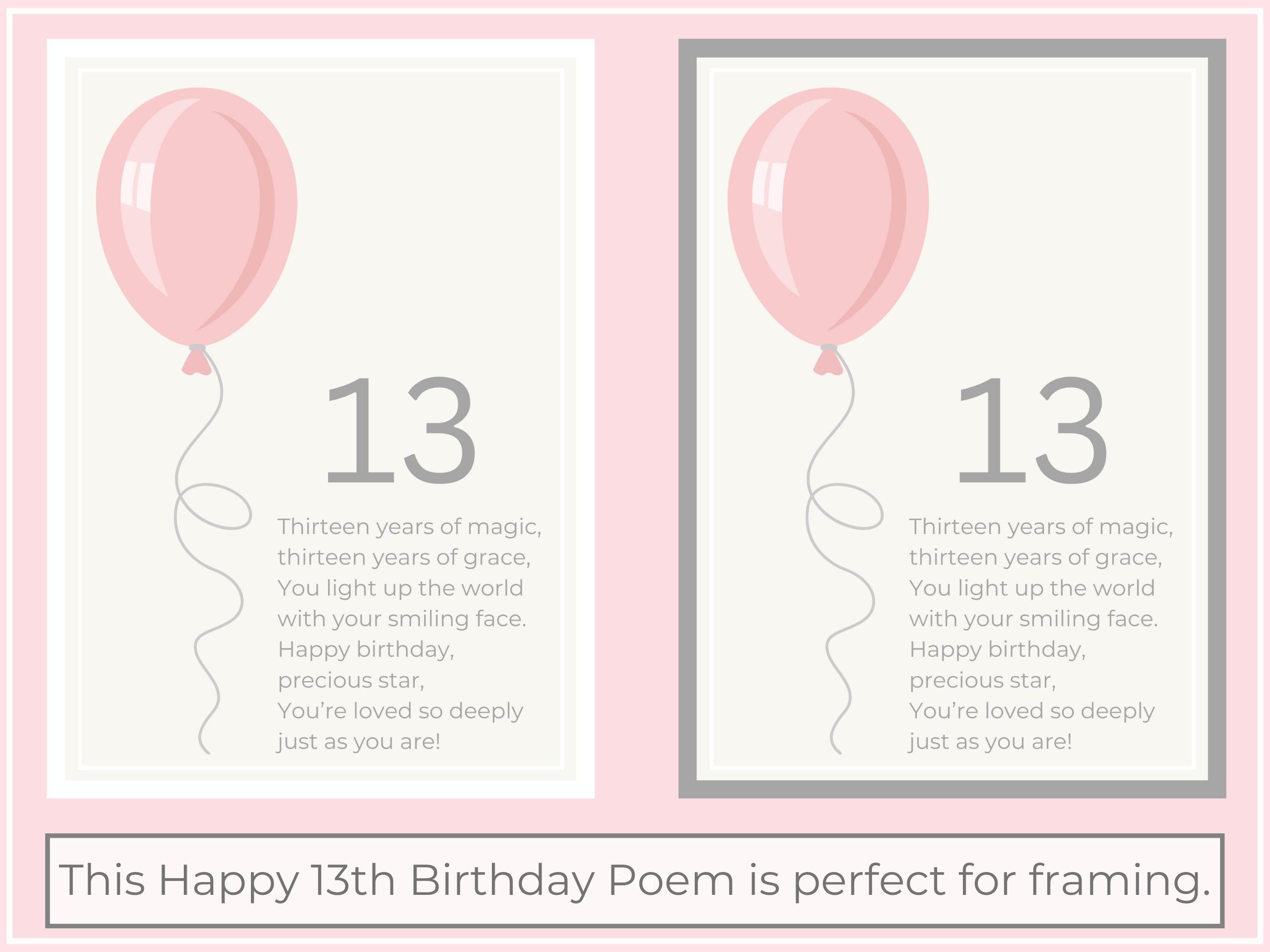 13th Birthday Poems for Girl Happy Thirteenth Birthday Poem Print Poems for Children Poems for ...
