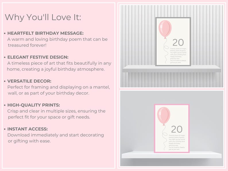 Loving 20th Birthday Poem Printable for Daughter Friend Sister ...