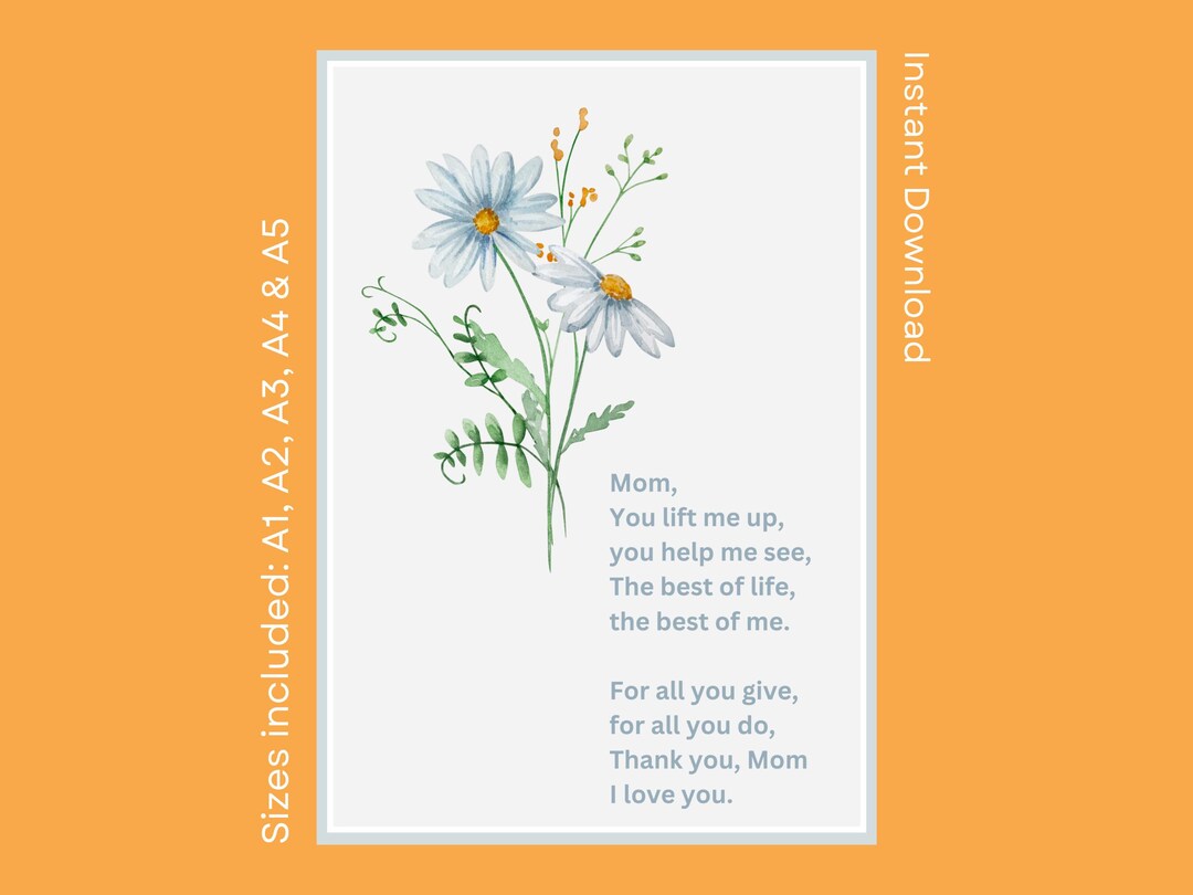 A Poem for Mom Printable Instant Download Mom Appreciation Poem ...