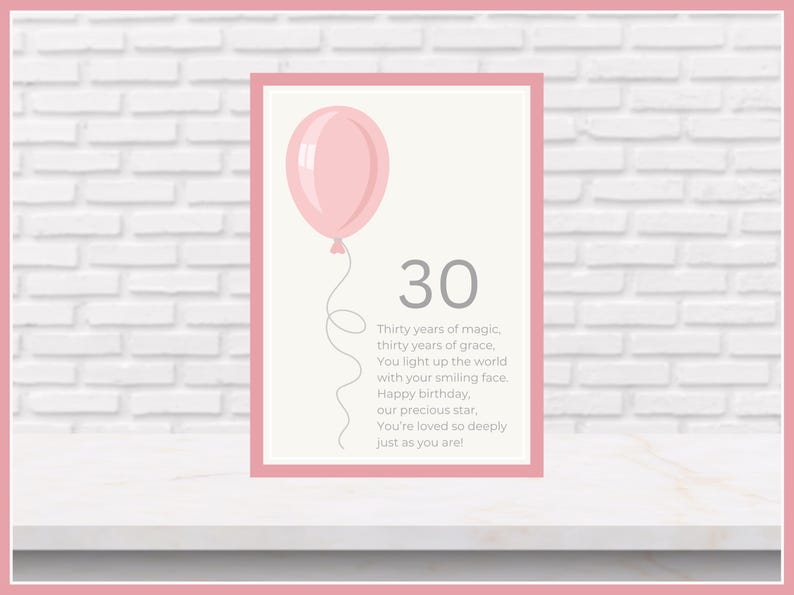 Happy 30th Birthday Poem Printable for Daughter Friend Sister Wife ...