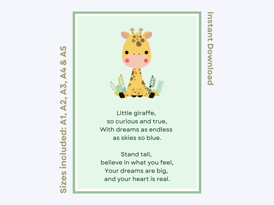 Adorable Giraffe Children's Rhymes Printable Animal Poem for Boys and ...