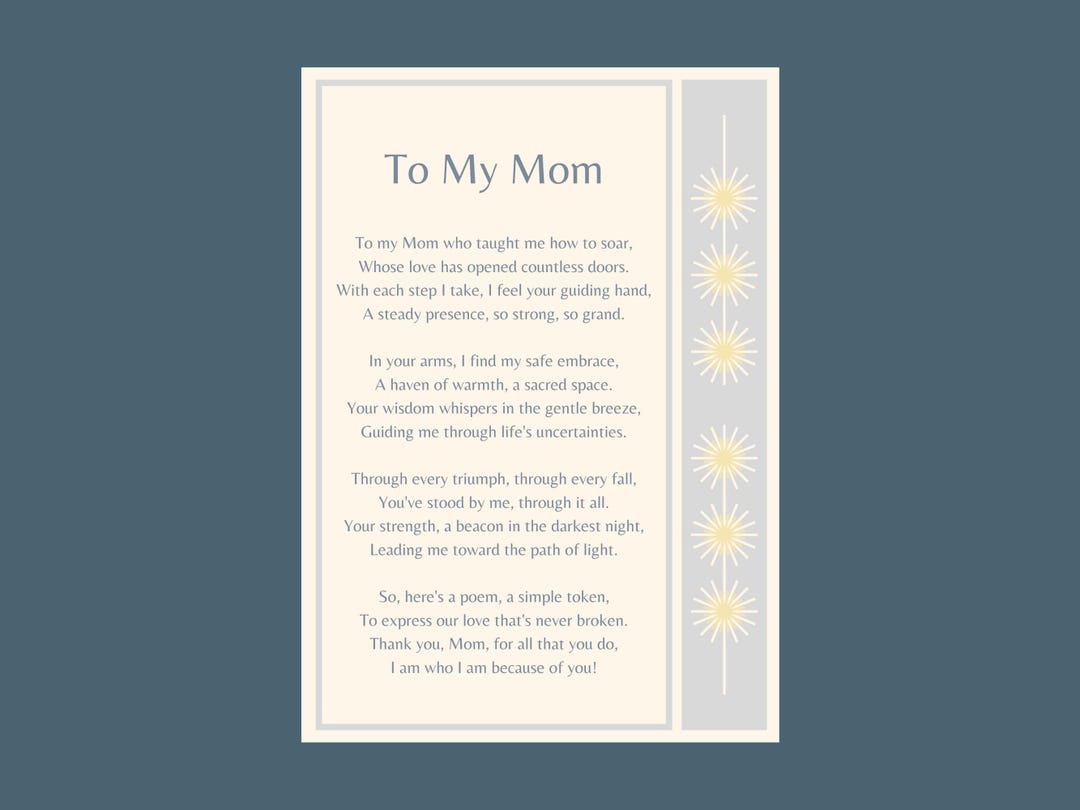 Poems for Mom to My Mom Poem From Daughter Gift for Mom Poem Print for ...