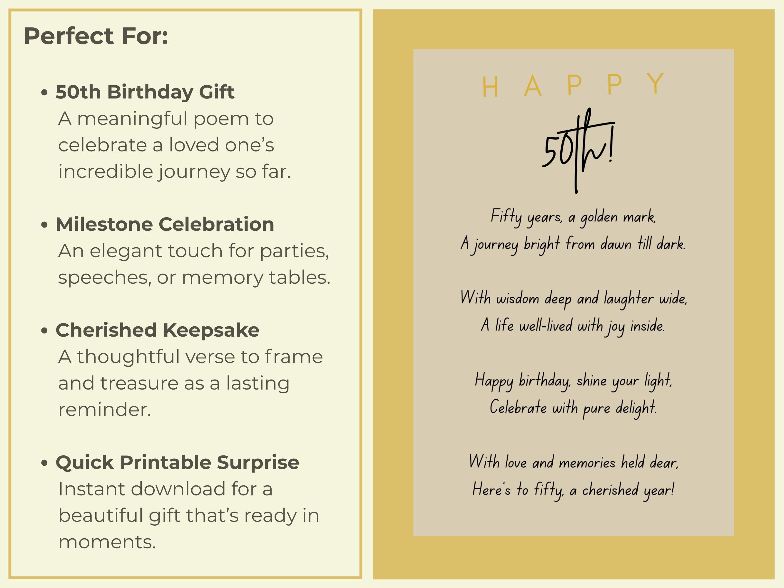 50th Birthday Poem Printable Keepsake Gift Instant Download - Etsy