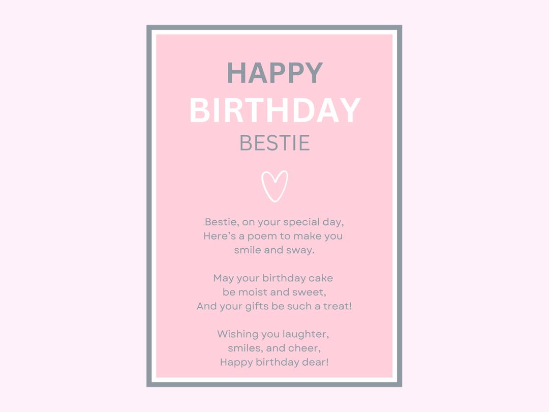 Bestie Birthday Poem Printable for Best Friend Instant Download Perfect ...