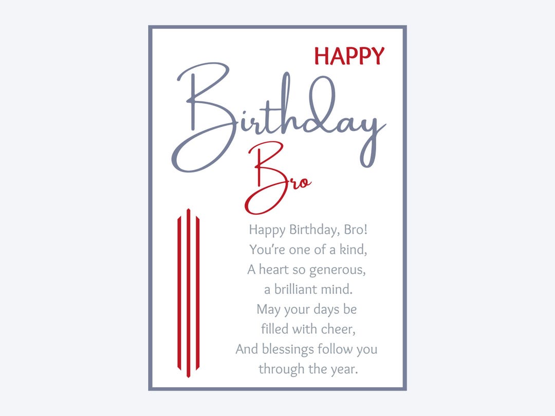 Bro Birthday Poem Printable Perfect Gift for Brother Instant Download ...