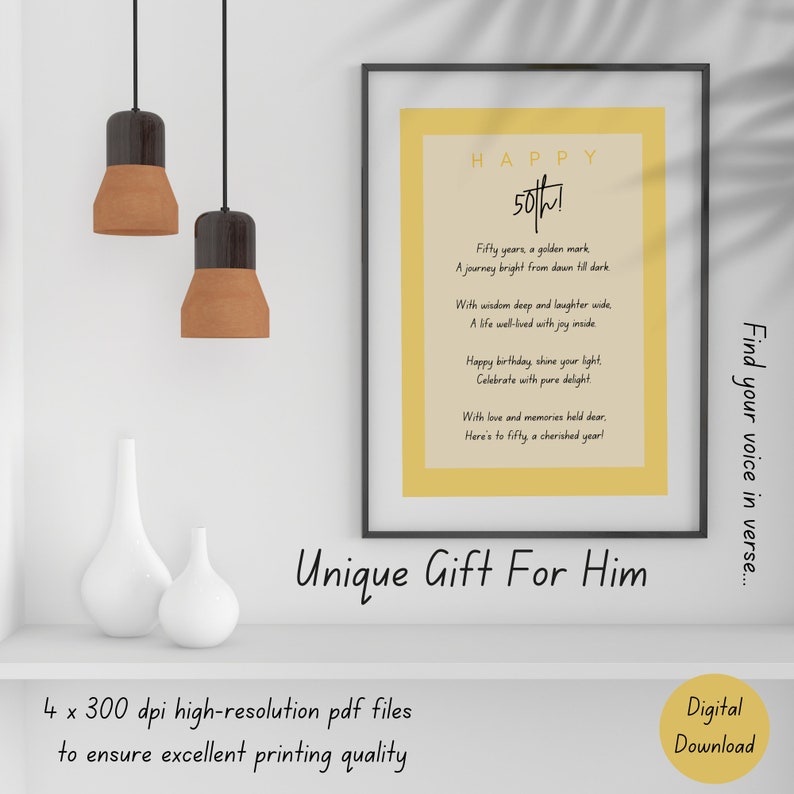 50th Birthday Poem Print Birthday Wishes for Her Birthday Poem for Him ...