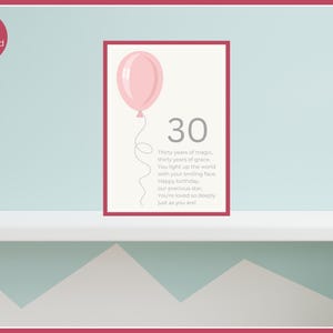 Loving 30th Birthday Poem Printable for Daughter Friend Sister Wife ...