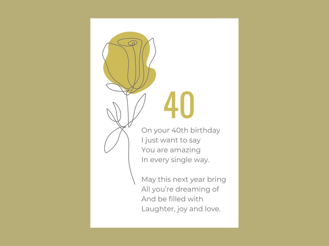 40th Birthday Poem for Her Printable Heartfelt Gift Instant Download - Etsy