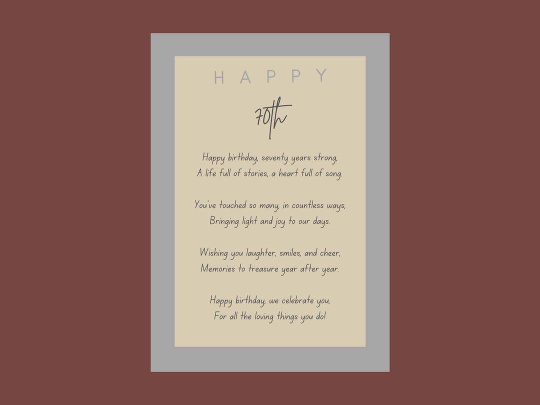 70th Birthday Poem Printable Instant Download Perfect for Framing and ...