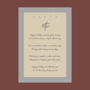 70th Birthday Poem Etsy