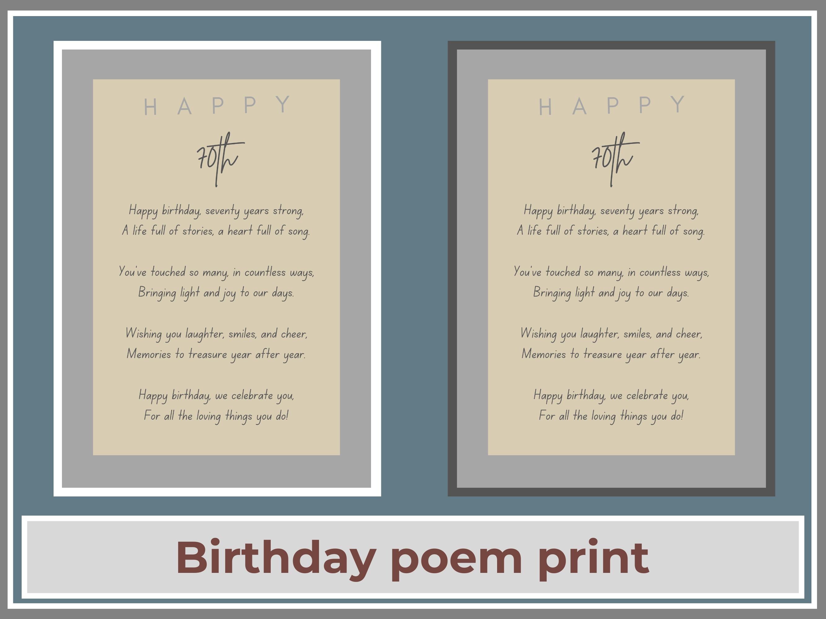 70th Birthday Poem Printable Instant Download Perfect for Framing and ...