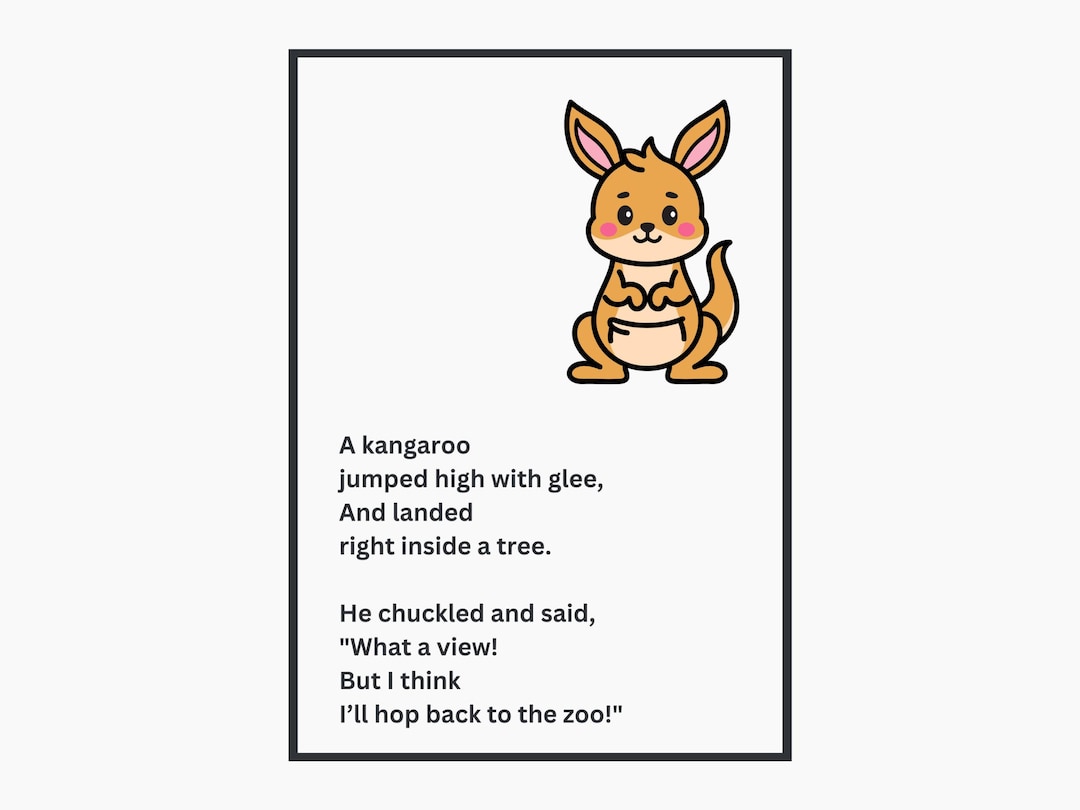 Poems for Kids Animal Poems for Children Instant Download Kangaroo Poem ...