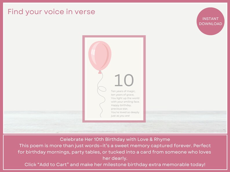 10th Birthday Poem Printable for Daughter or Granddaughter Instant ...