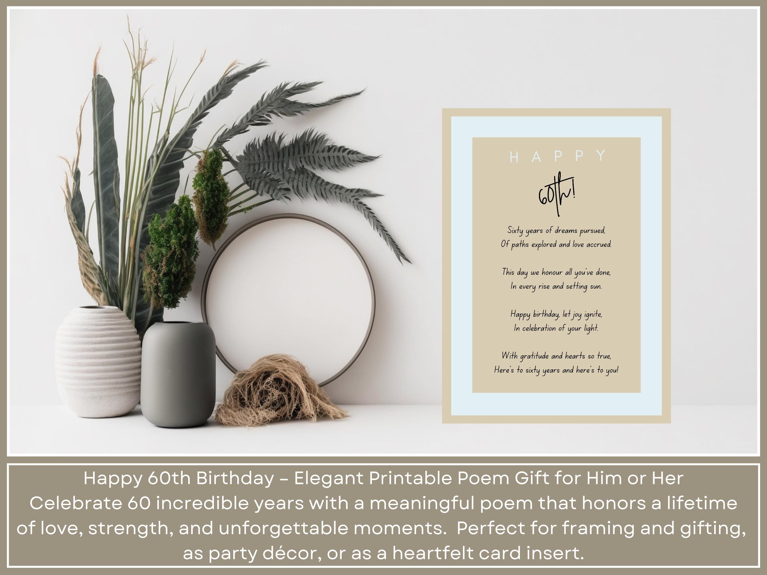 60th Birthday Poem Printable Milestone Celebration Gift Instant ...