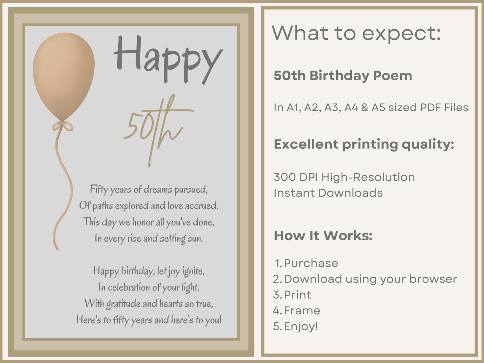 50th Birthday Poem Printable Milestone Gift Instant Download - Etsy