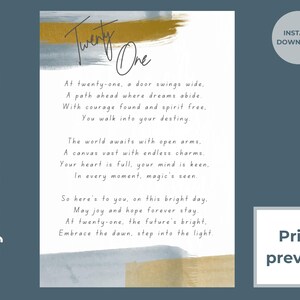 21st Birthday Poem Print Birthday Poems for Her Poem Print for Him Poem ...