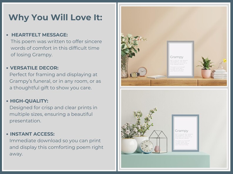 Heartfelt Funeral Poem for Grampy Printable Instant Download Perfect ...
