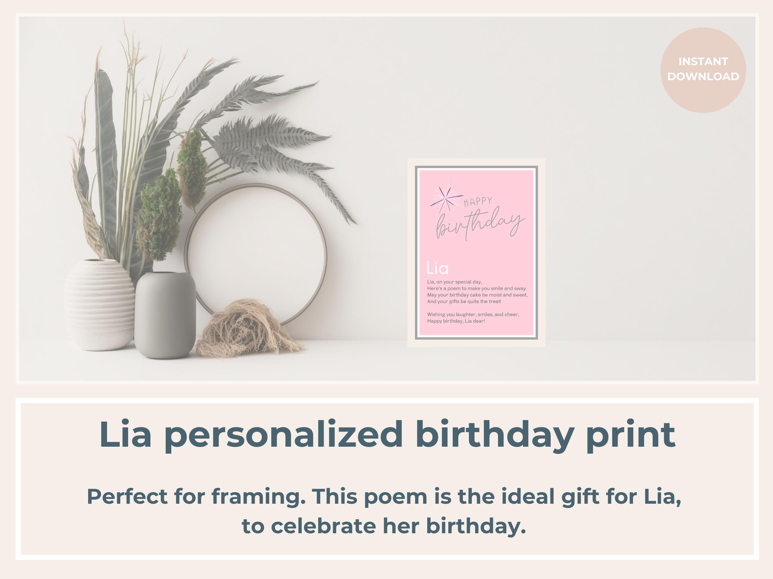 Lia Personalized Birthday Poem Print Happy Birthday Poems Personalized ...