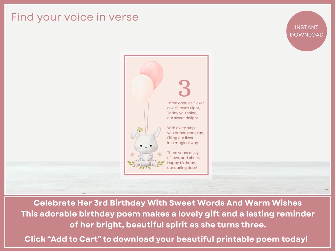 3rd Birthday Poem Printable Heartfelt Gift Instant Download - Etsy