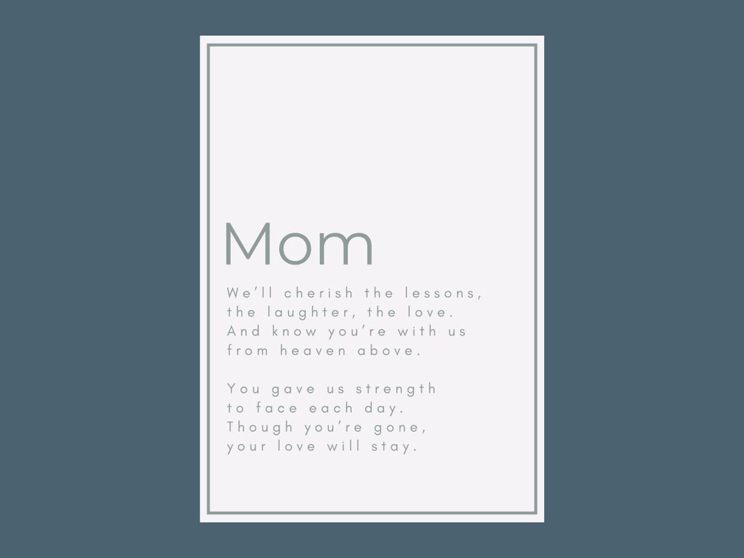 Funeral Poem for Mom Printable Instant Download Perfect for Mom's ...