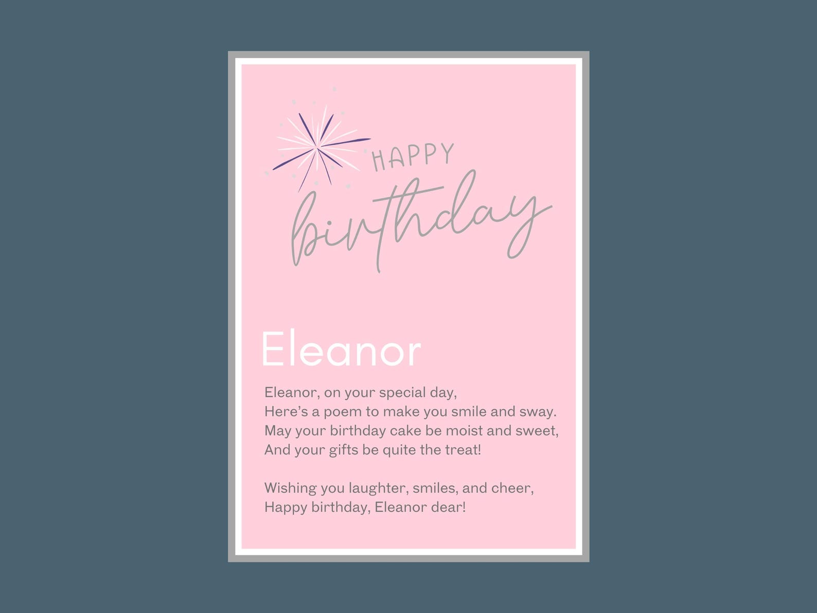 Eleanor Personalized Birthday Poem Print Happy Birthday Print Birthday ...