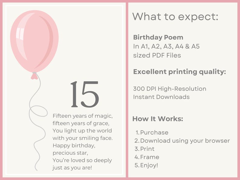 15th Birthday Poem Gift for Daughter, Granddaughter, Niece (digital ...