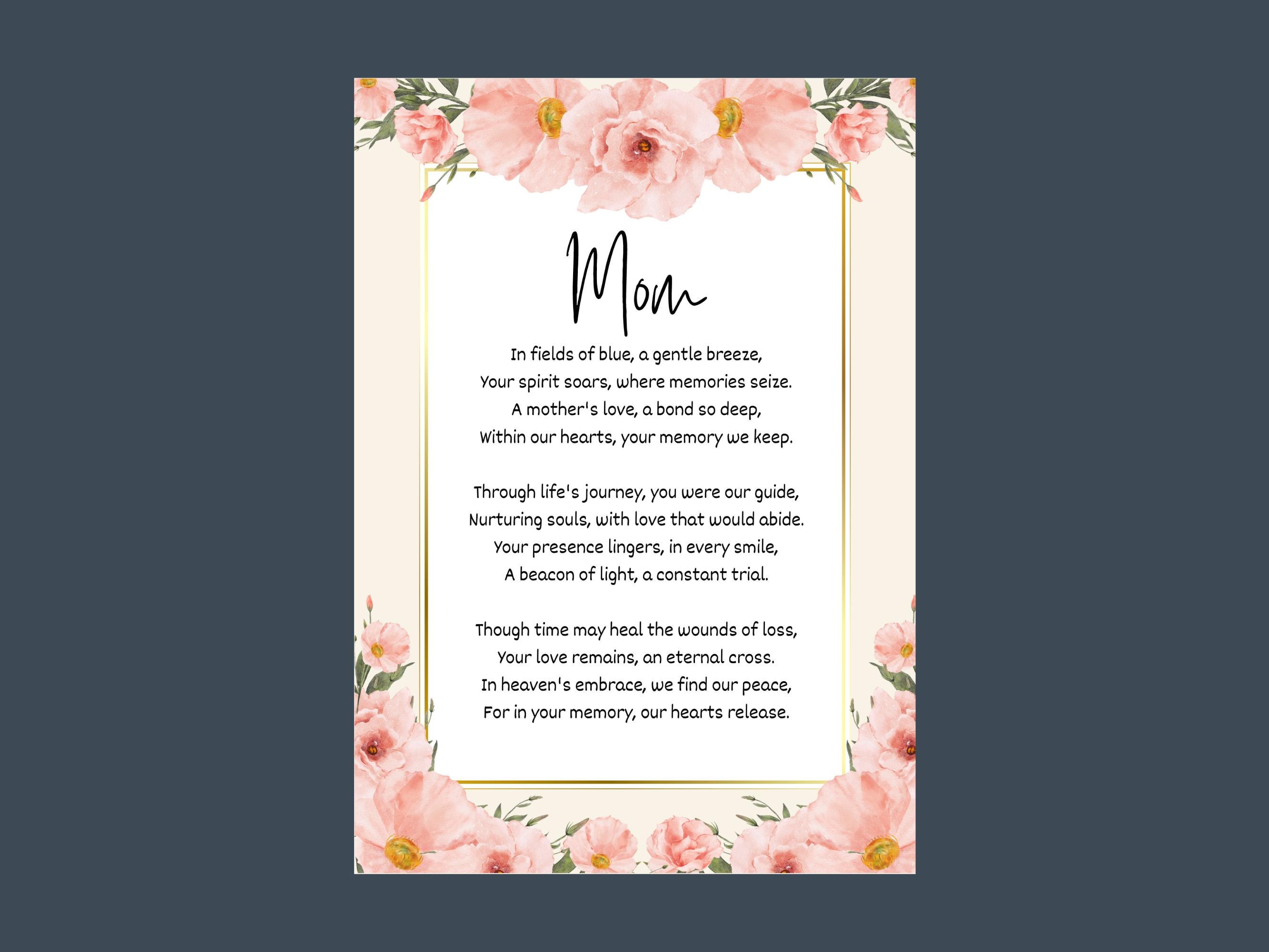 Mom Memorial Poem Bereavement Poem Sympathy Poem Print Loss of Mother ...