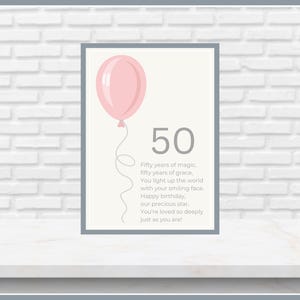 Heartfelt 50th Birthday Poem Printable for Mom Sister Gran Friend Wife ...