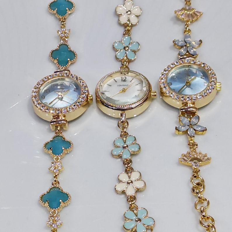 Floral Charm Bracelet Watch: 18K Gold Filled Vintage Style - Etsy