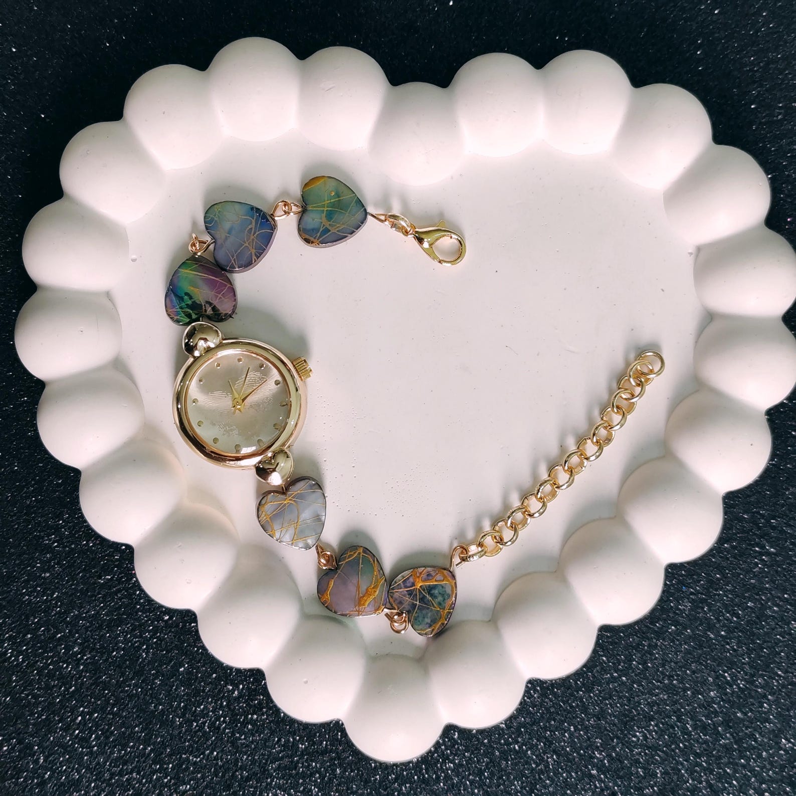 Holographic Mother of Pearl Charm Bracelet Watch: 18K Gold Vermeil - Etsy