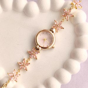 Floral Charm Bracelet Watch: Pink Zircon, 18K Gold Filled - Etsy