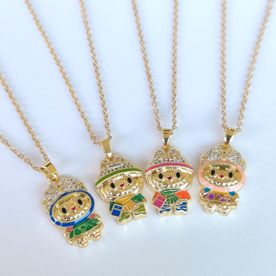 Labubu Charm Necklace: Kawaii Monster Pendant, 18K Gold Plated - Etsy