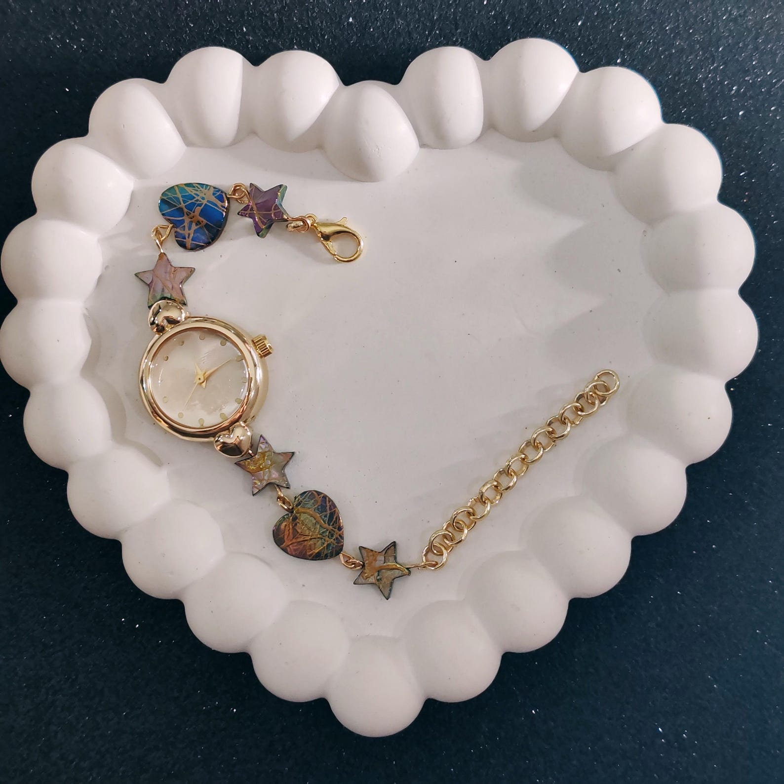 Holographic Mother of Pearl Charm Bracelet Watch: 18K Gold Vermeil - Etsy