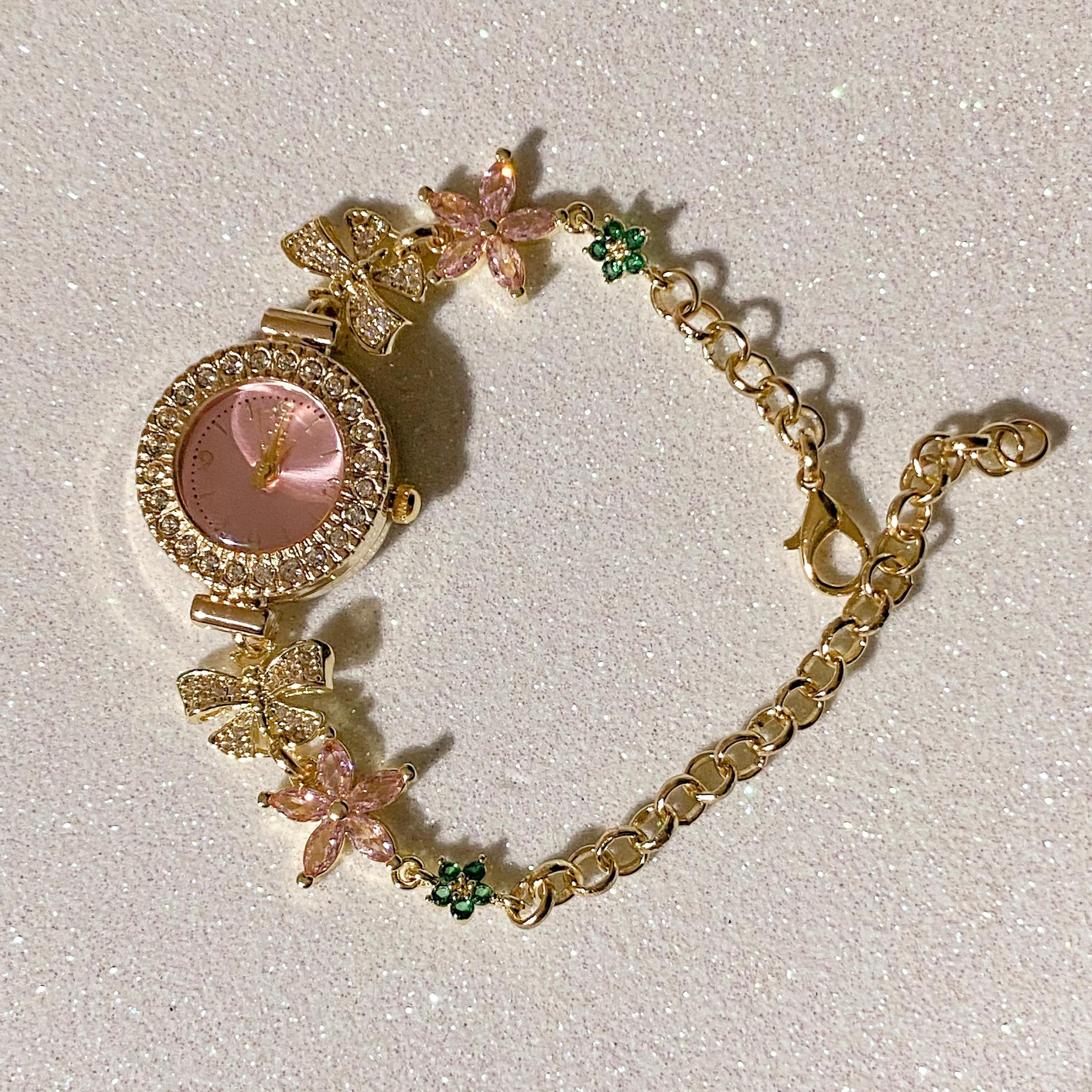 Blush Garden Charm Watch Collection, Gold Watch, Floral Watch, Charm ...