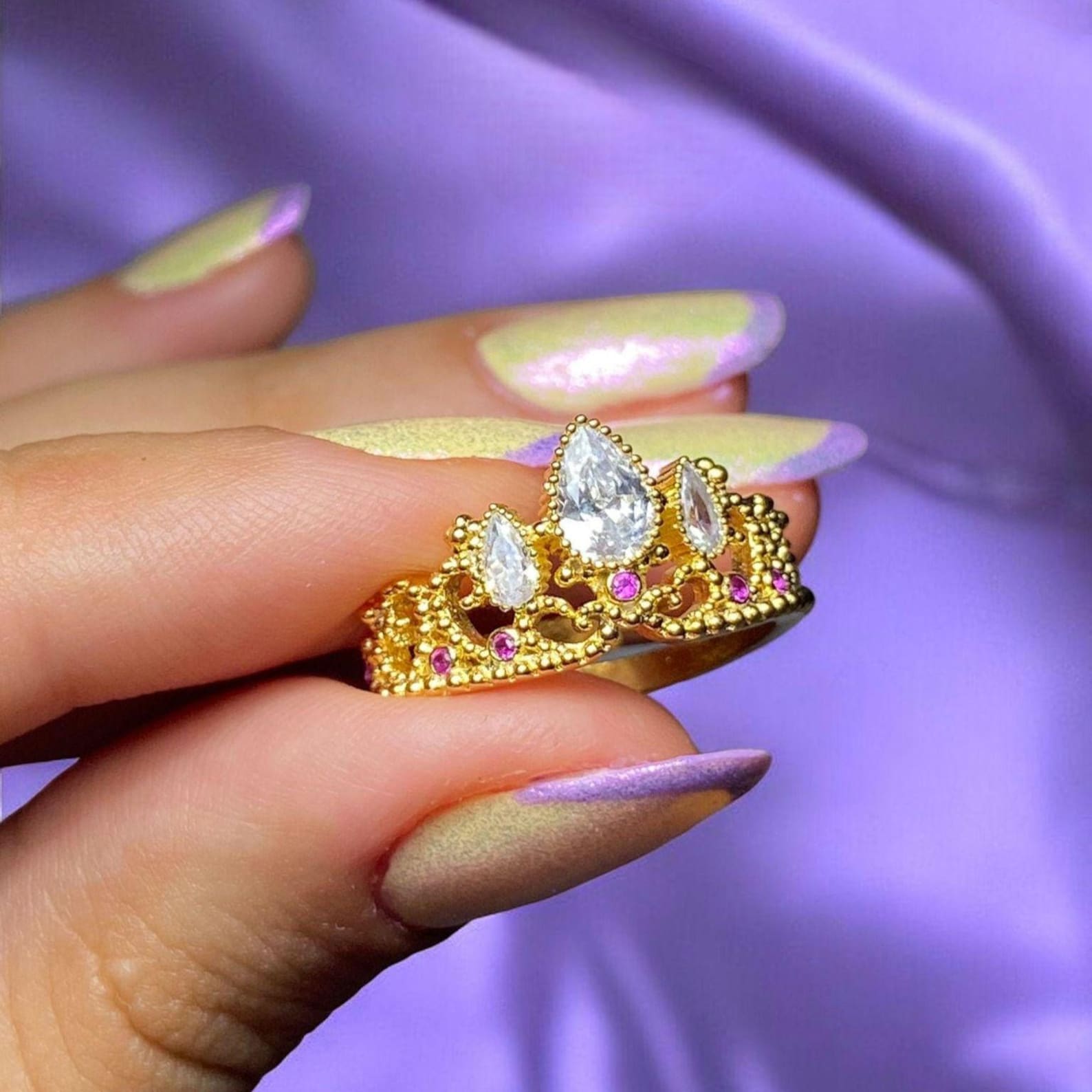 Rapunzel Princess Crown Ring: 14K Gold Filled Zircon Cosplay Jewelry - Etsy