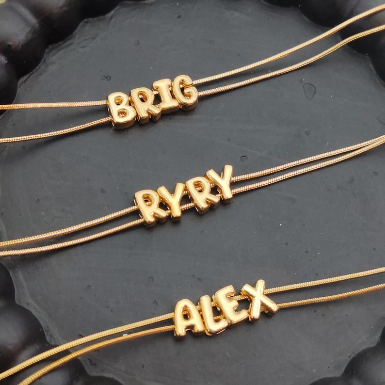 Minimalist Bubble Letter Name Bracelet: Customizable Gold or Silver ...