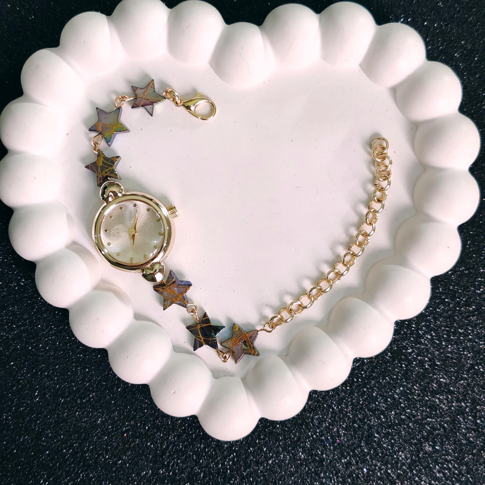 Holographic Mother of Pearl Charm Bracelet Watch: 18K Gold Vermeil - Etsy